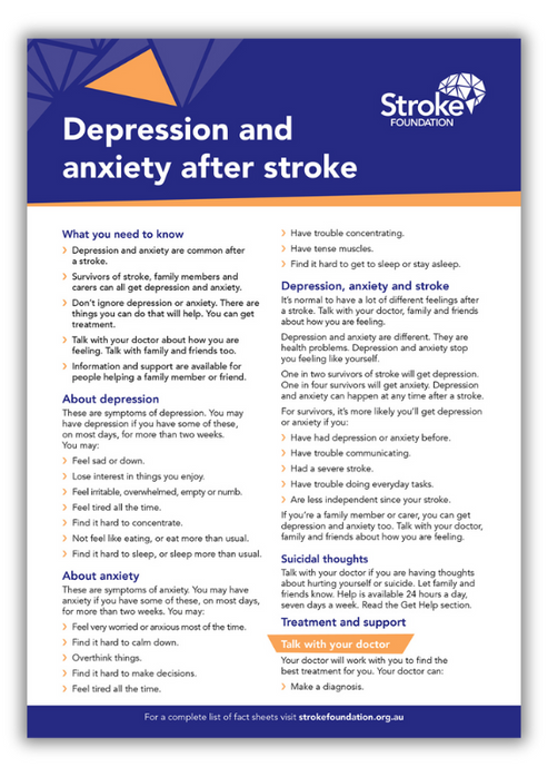 Fact sheet - Depression and anxiety after stroke – Stroke Foundation Store