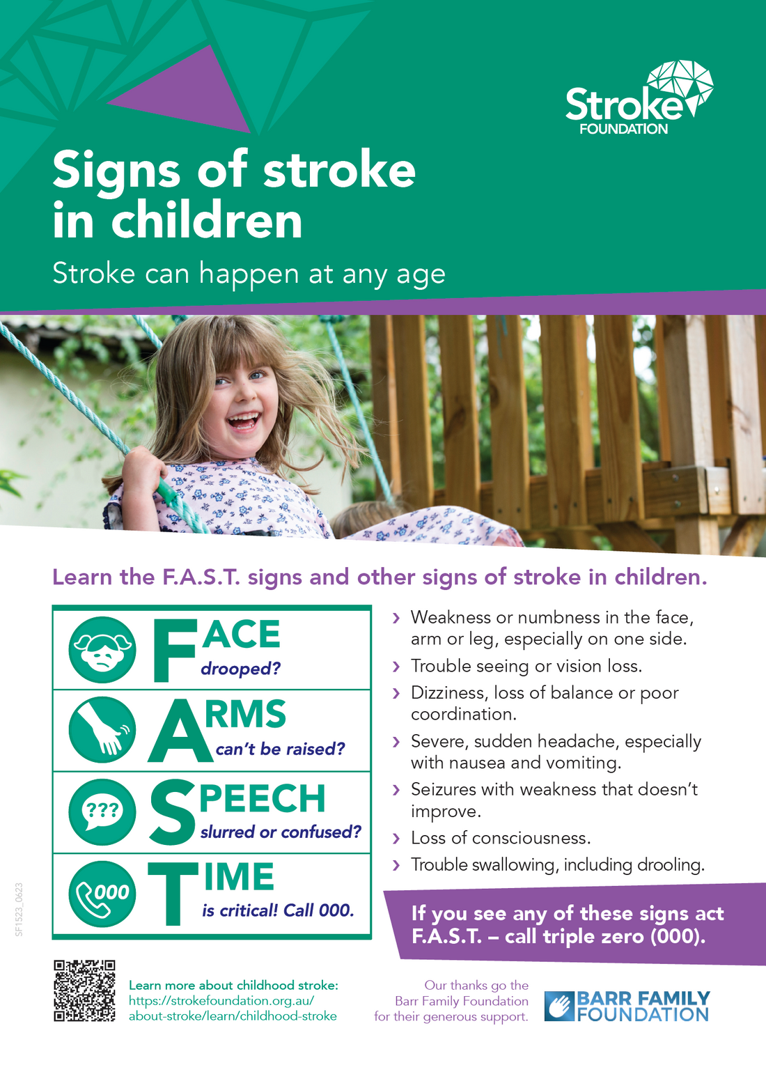 Signs of stroke in children poster – Stroke Foundation Store