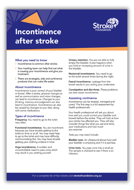 Fact sheet - Incontinence after stroke – Stroke Foundation Store