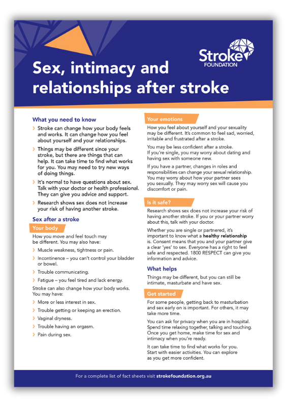 Fact Sheet Sex Intimacy And Relationships After Stroke Stroke Foundation Store