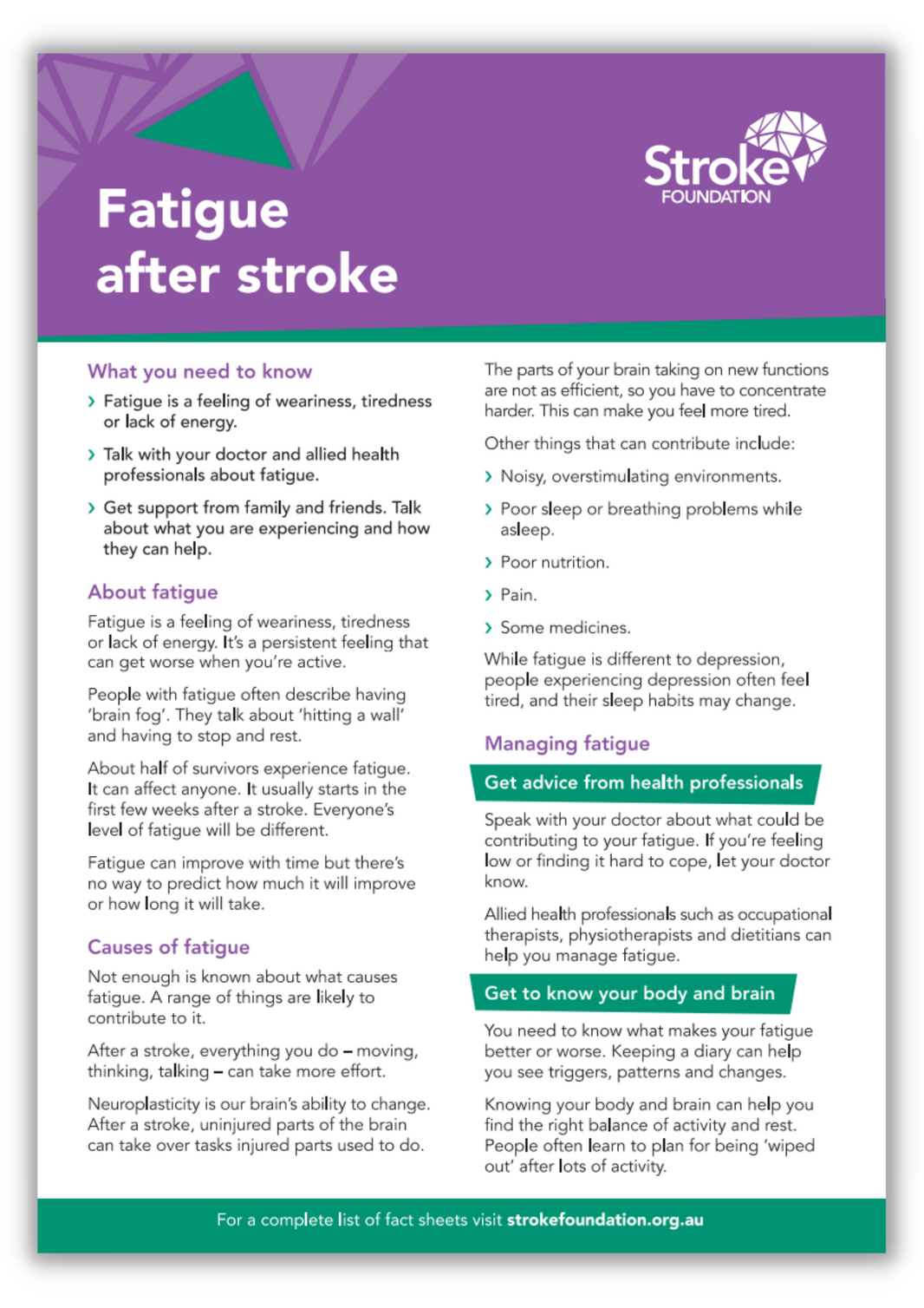Fact Sheets – Stroke Foundation Store